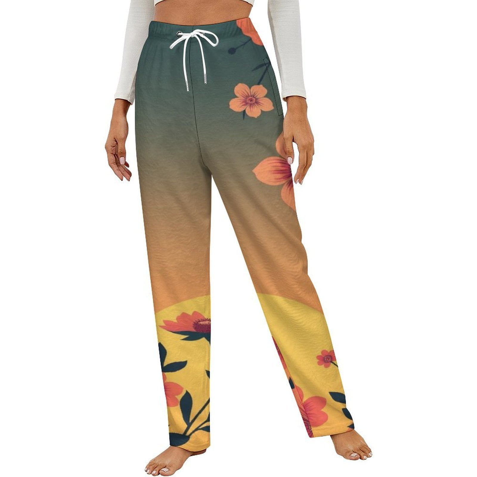 Autumn/Winter Women's Sleeping Pants Sunset Floral Design Home Pants ...