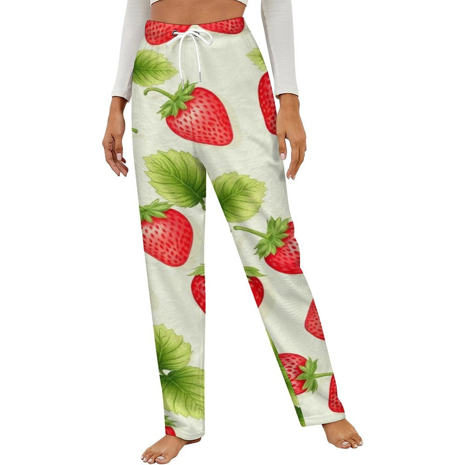 Autumn/Winter Women's Sleeping Pants Sweet Red Strawberries Home Pants ...
