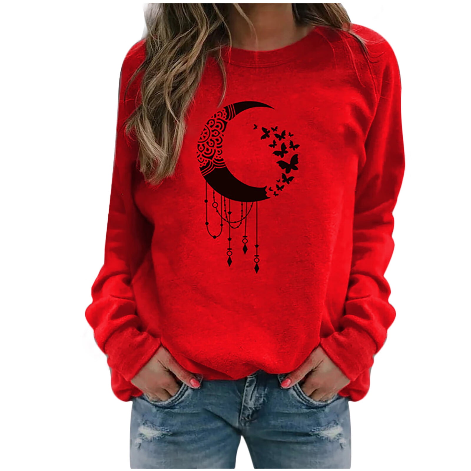 Autumn Winter Womens Casual Tops Ladies Print Sweatshirt Blouse Tee ...
