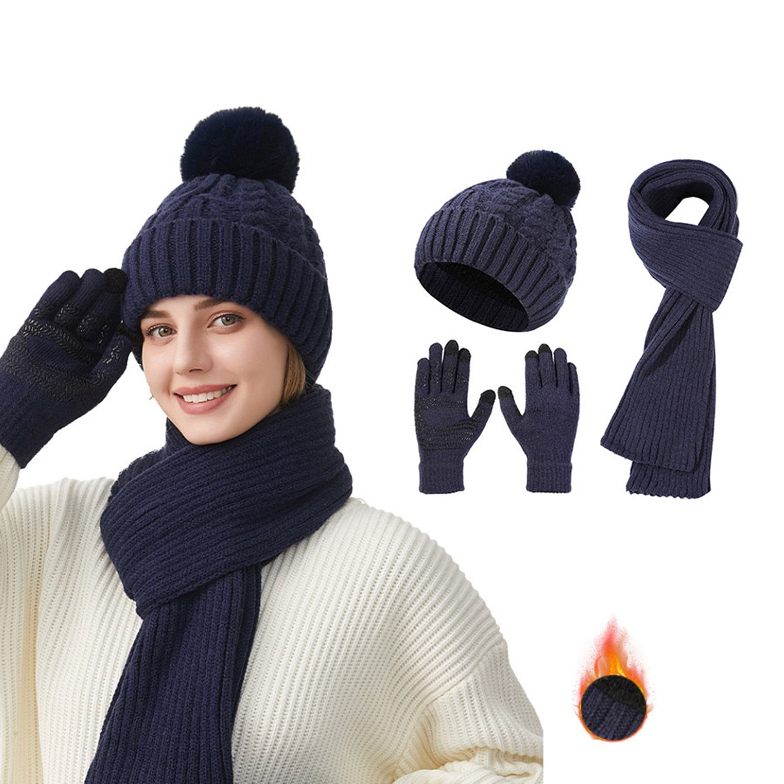 Autumn And Winter Woolen Hats Scarves Gloves Three Piece Warm Double ...