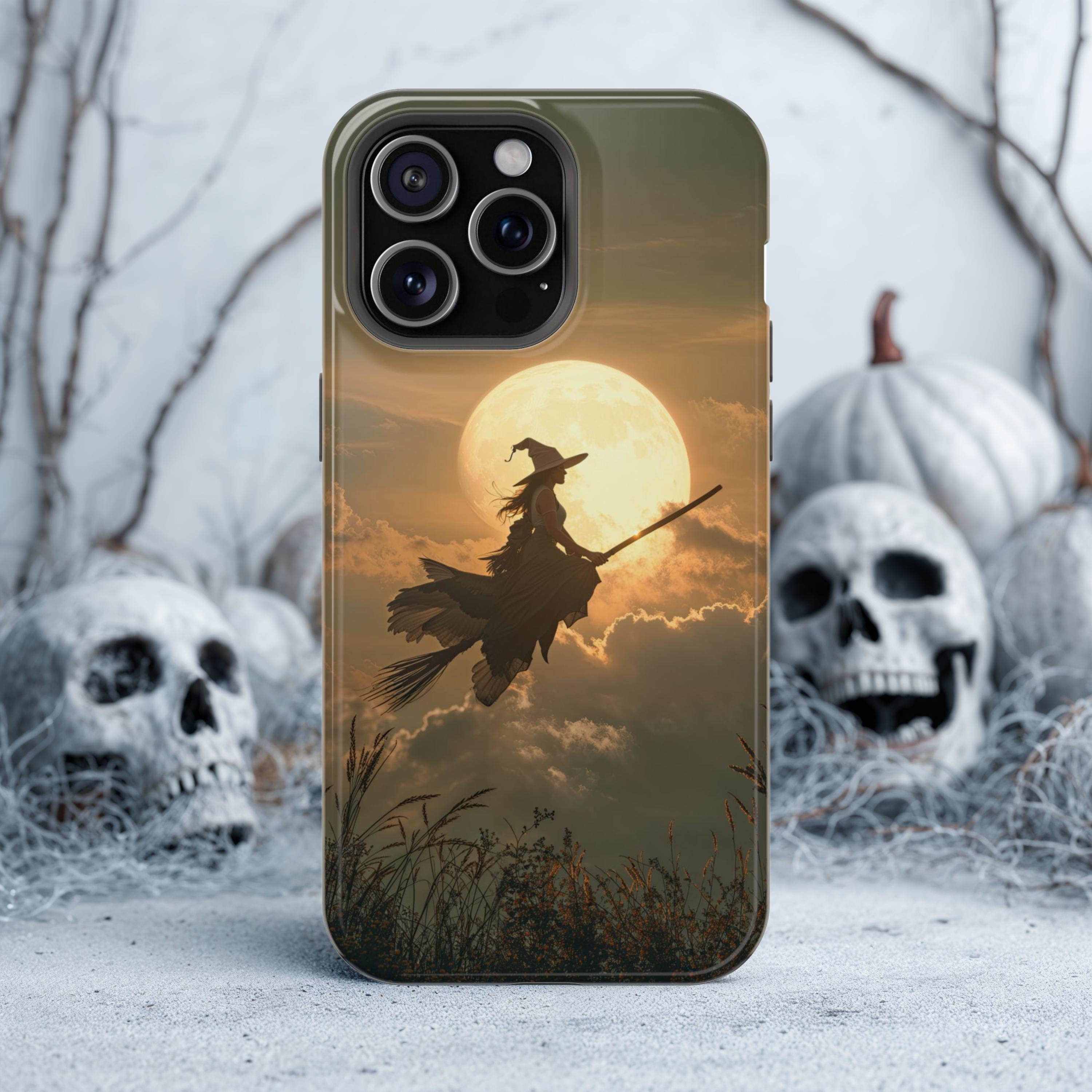 Autumn Witch Night Phone Case Mystic Moon Art for iPhone 17 to 11 Pro ...