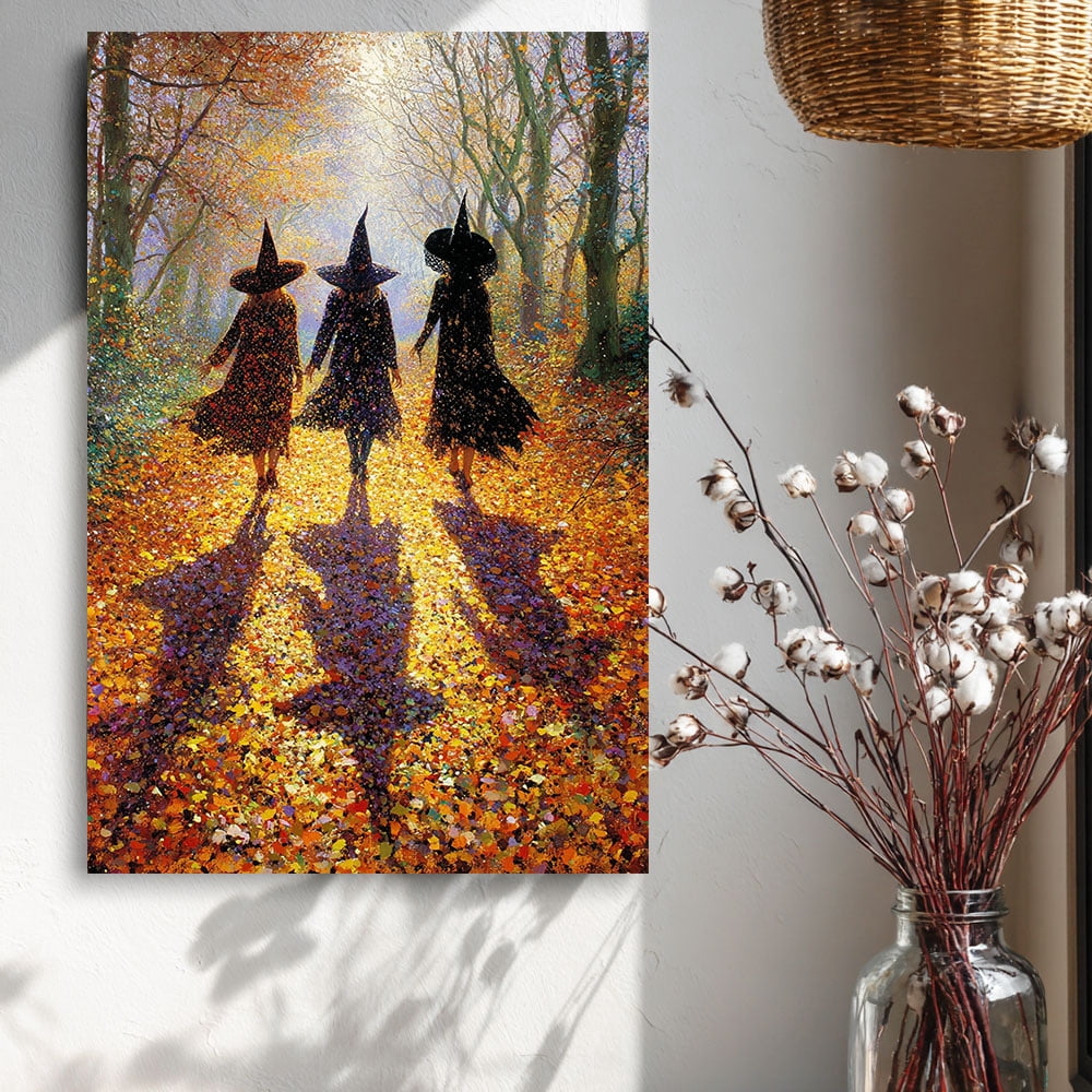 Autumn Witches Forest Whimsical Canvas Wall Decor Ready to Hang Living ...