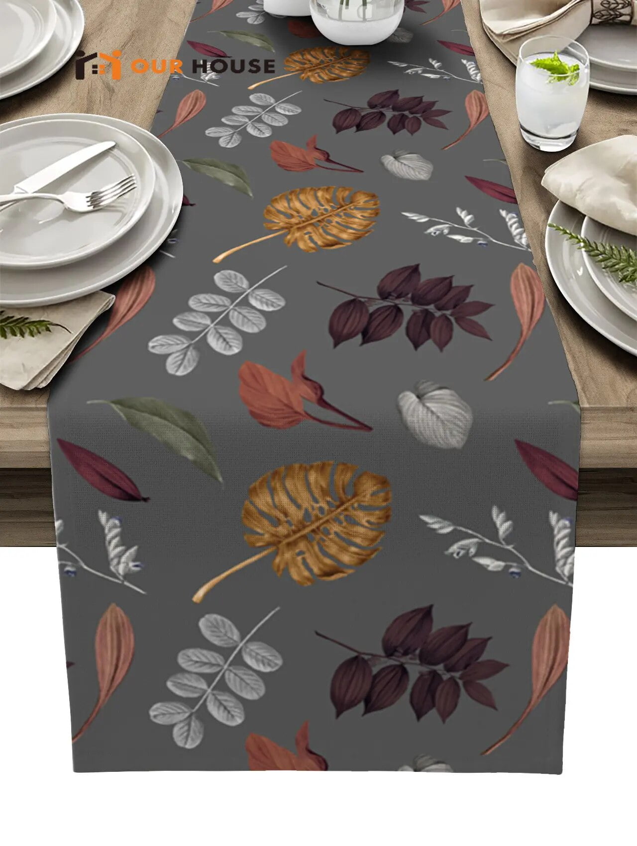 Autumn Withered Leaves Grey Table Runner Mats Wedding Coffee Table ...