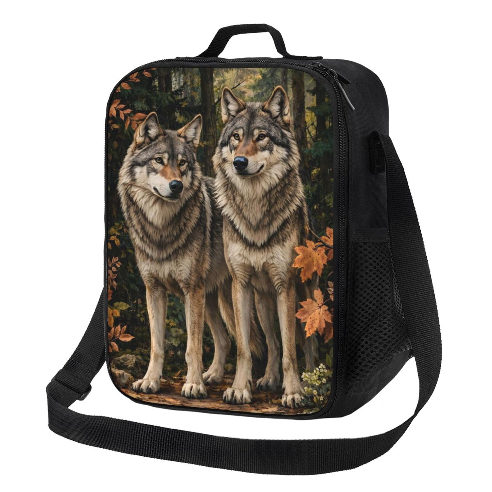 Autumn Wolf Lunch Bag Insulated Thermal Lunch Box with Shoulder Strap ...