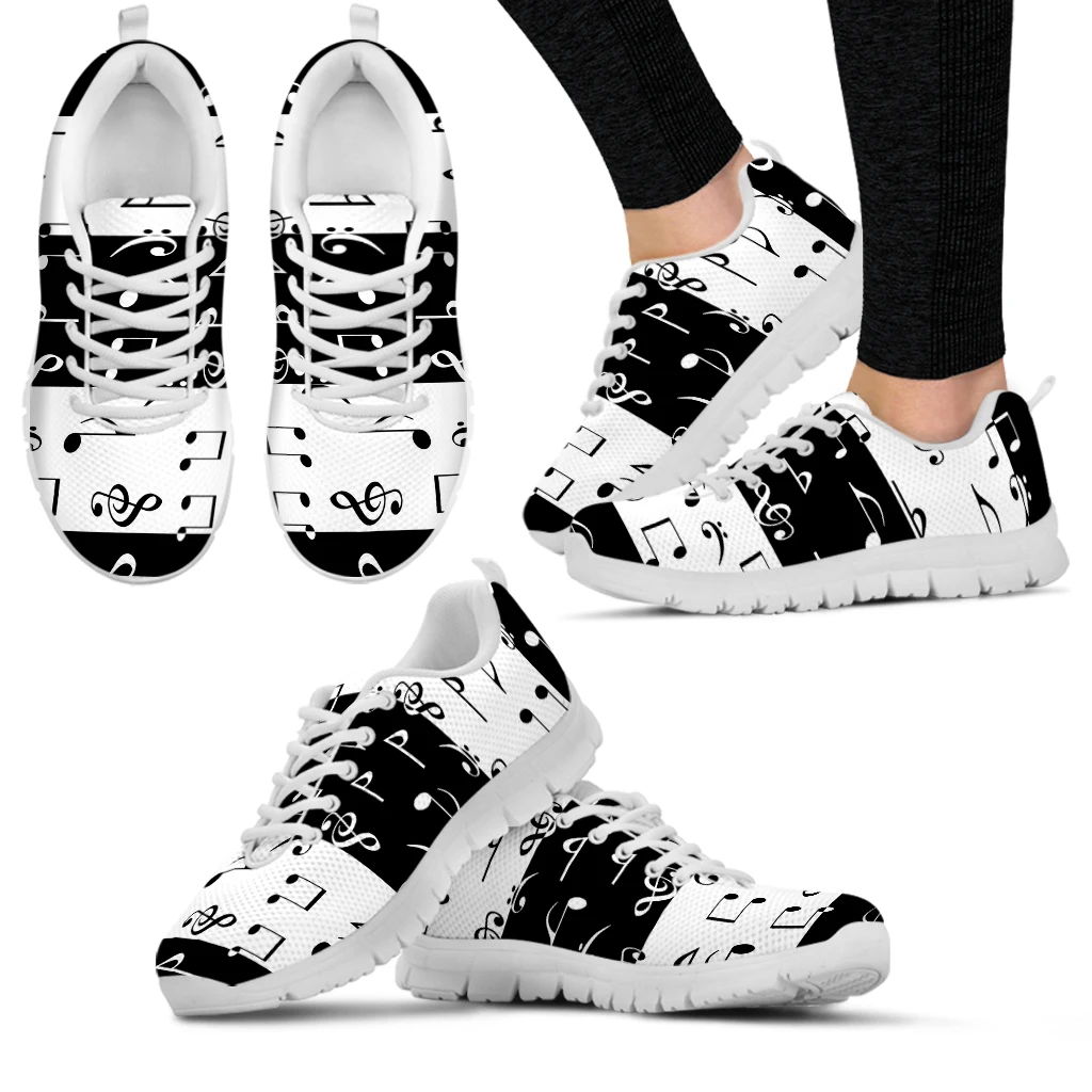 Autumn Women Flats Shoes Art Style Piano Keyboard Music Note Print Air ...