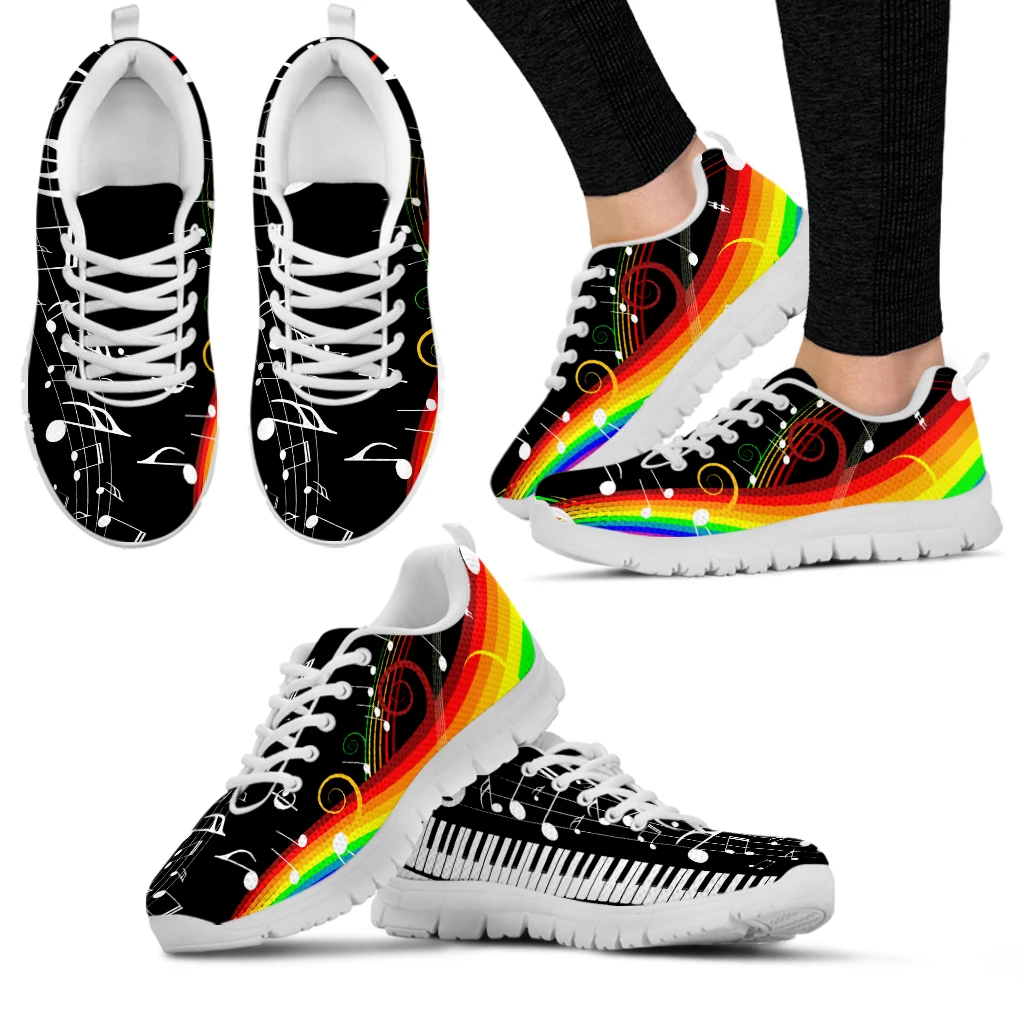 Autumn Women Flats Shoes Art Style Piano Keyboard Music Note Print Air ...