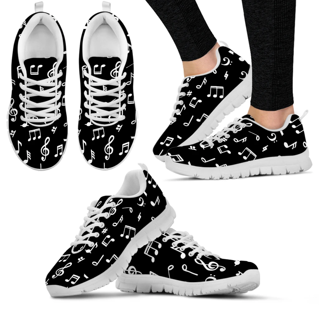 Autumn Women Flats Shoes Art Style Piano Keyboard Music Note Print Air Mesh Casual Sneakers ...