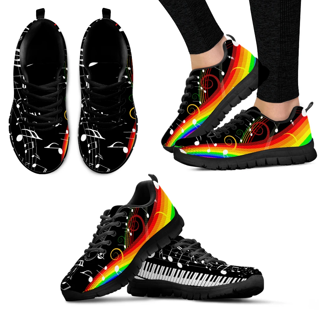 Autumn Women Flats Shoes Art Style Piano Keyboard Music Note Print Air ...