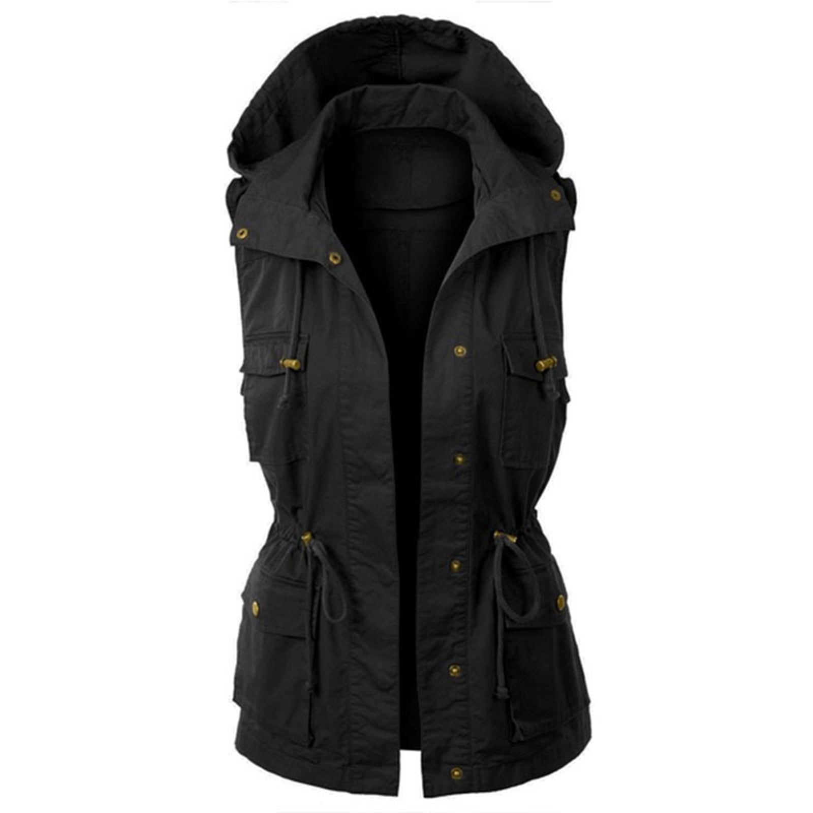 Autumn Women Jackets Coats Womens Hooded Vest Jacket Sleeveless Utility ...