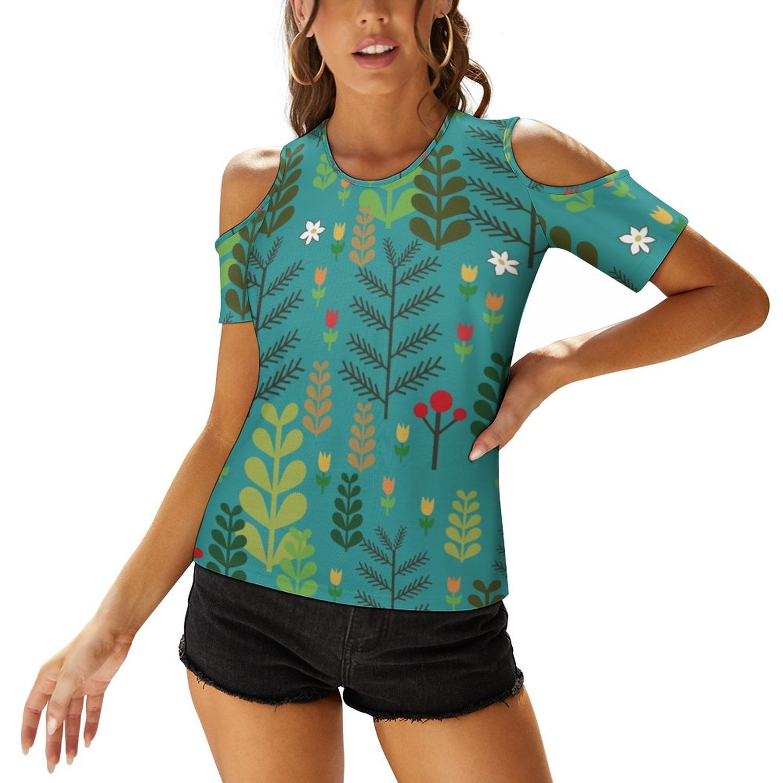 Autumn Women'S T-Shirt New Fashion Printed Zipper V-Neck Short Sleeve T ...