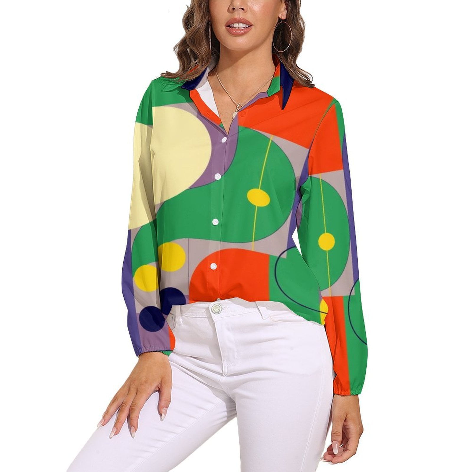 Autumn Women Shirt Tops Abstract Colorful Shapes Long Sleeve Women's ...