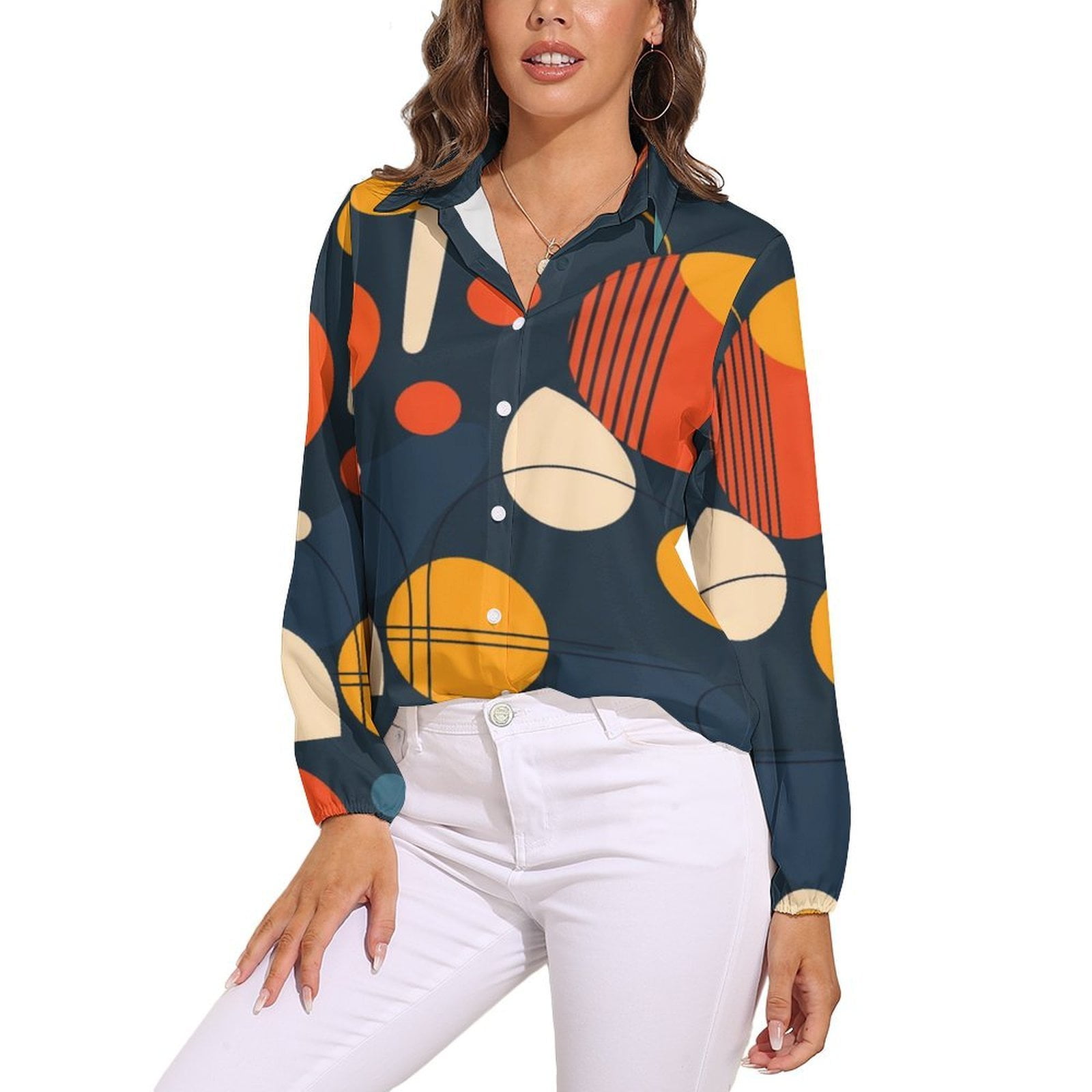 Autumn Women Shirt Tops Abstract Geometric Shapes Long Sleeve Women's ...