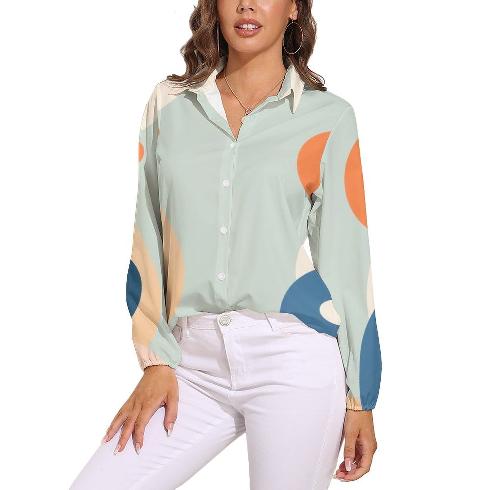 Autumn Women Shirt Tops Abstract Pastel Shapes Long Sleeve Women's ...