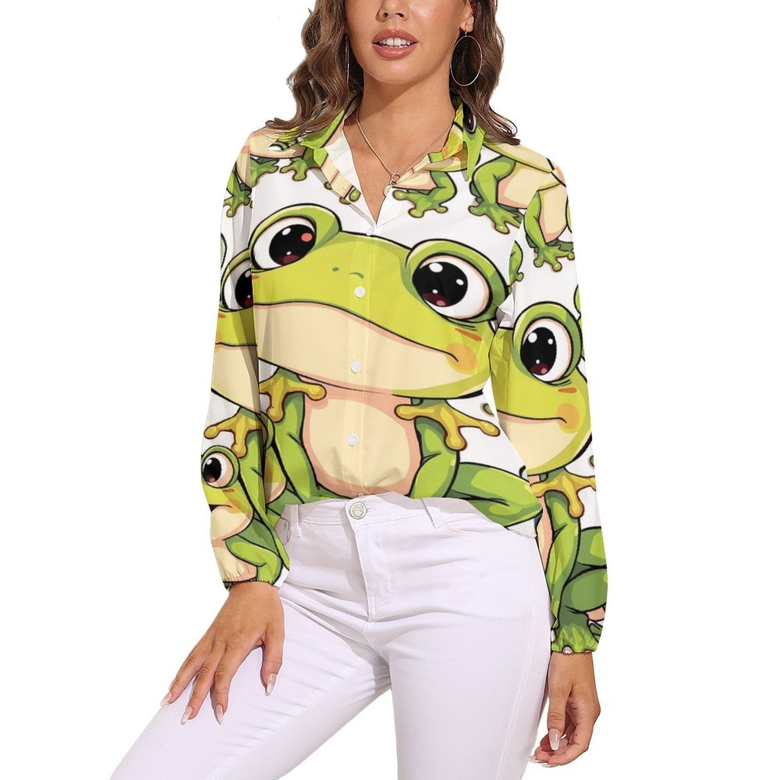 Autumn Women Shirt Tops Cartoon Frog Long Sleeve Women's Blouses ...