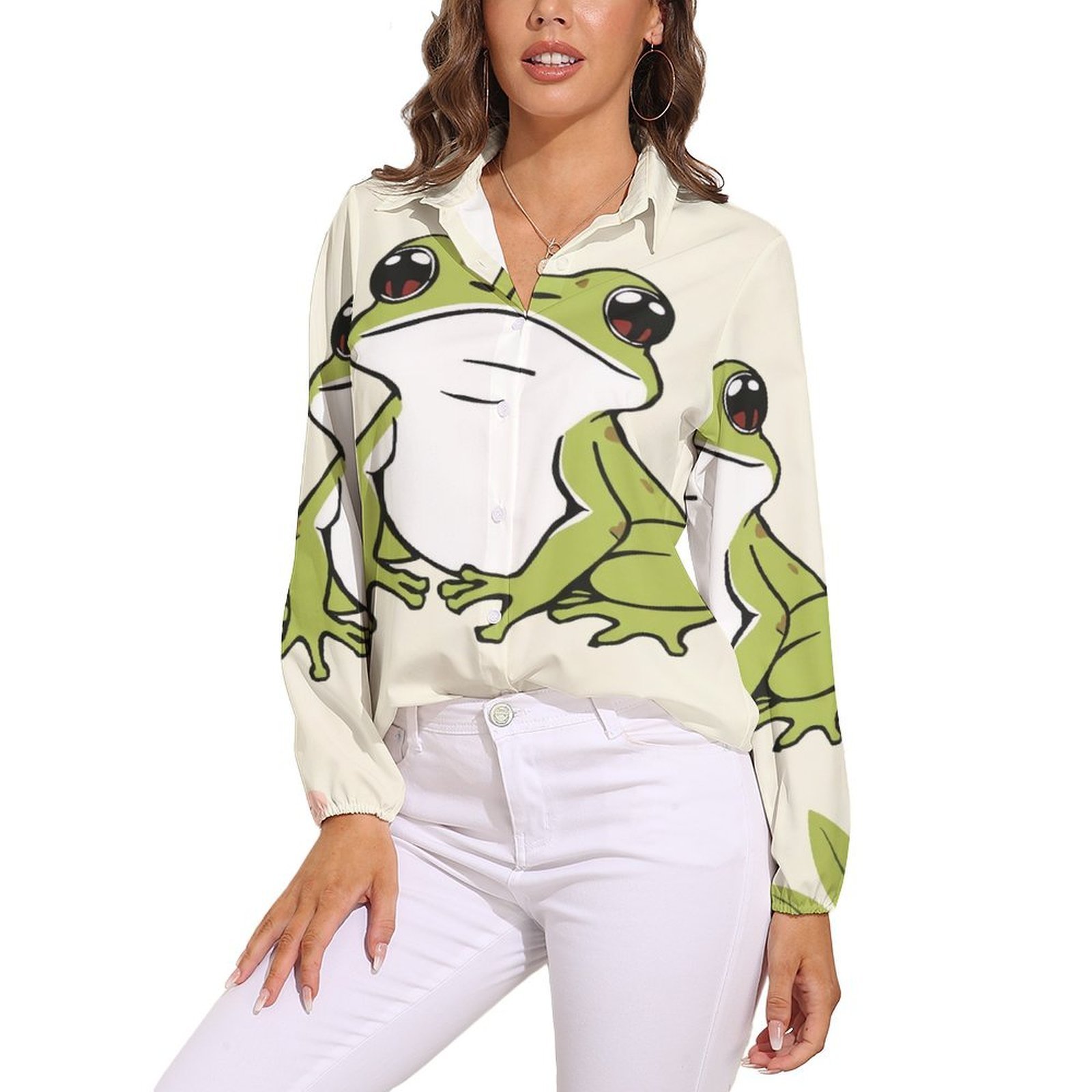Autumn Women Shirt Tops Cartoon Frog Long Sleeve Women's Blouses ...