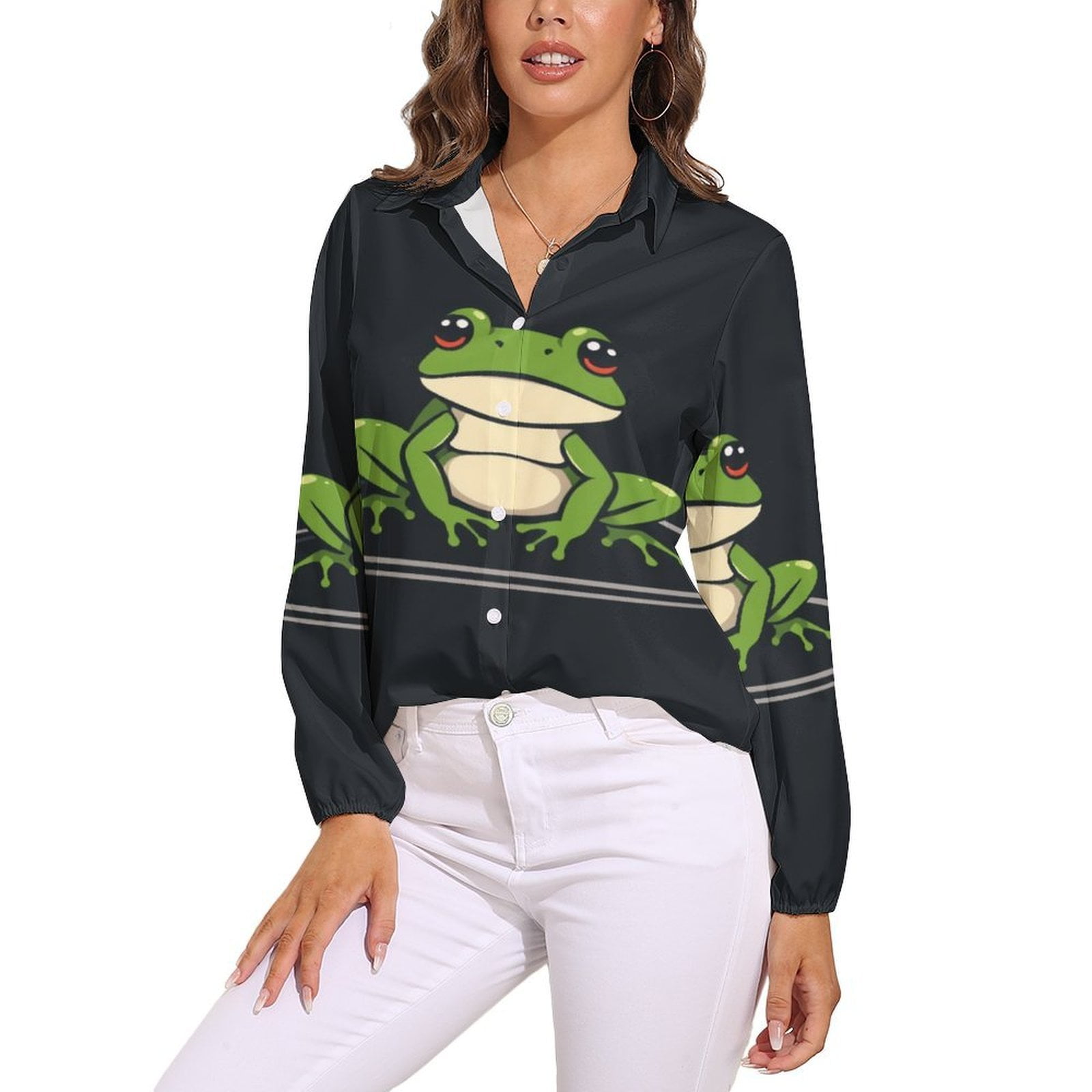 Autumn Women Shirt Tops Cartoon Frog Long Sleeve Women's Blouses ...