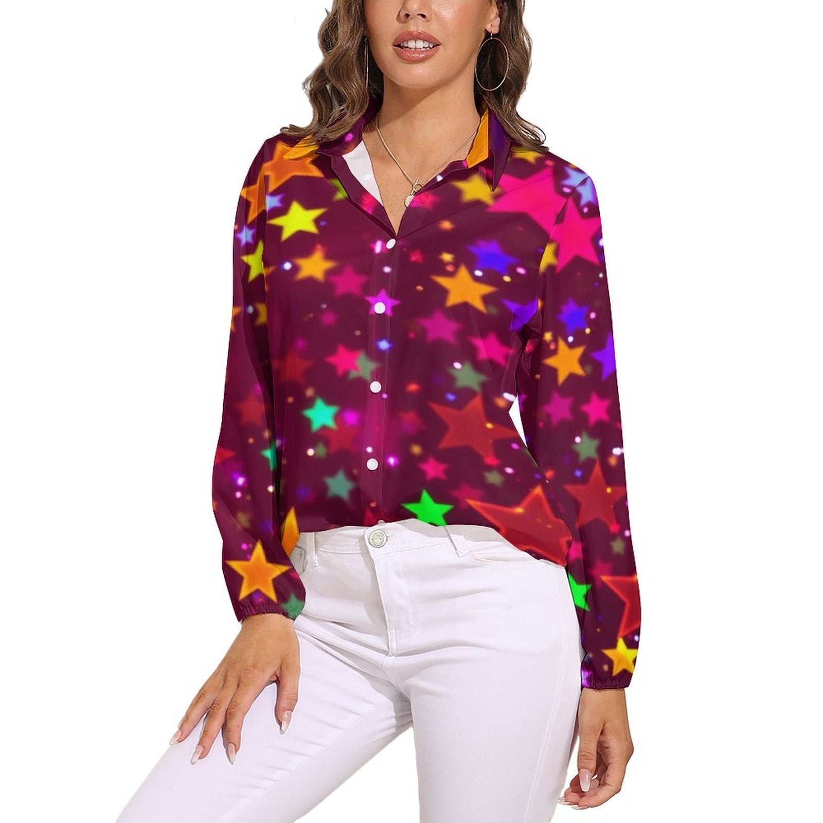 Autumn Women Shirt Tops Colored Stars Long Sleeve Women's Blouses ...