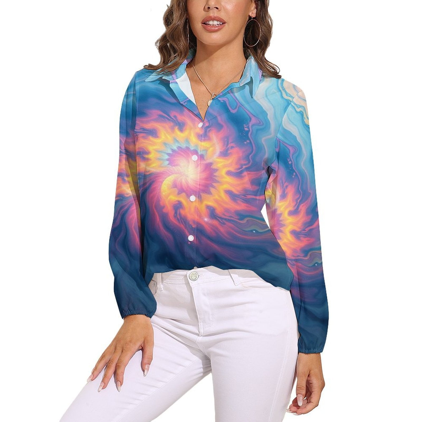 Autumn Women Shirt Tops Cosmic Swirling Art Long Sleeve Women's Blouses ...