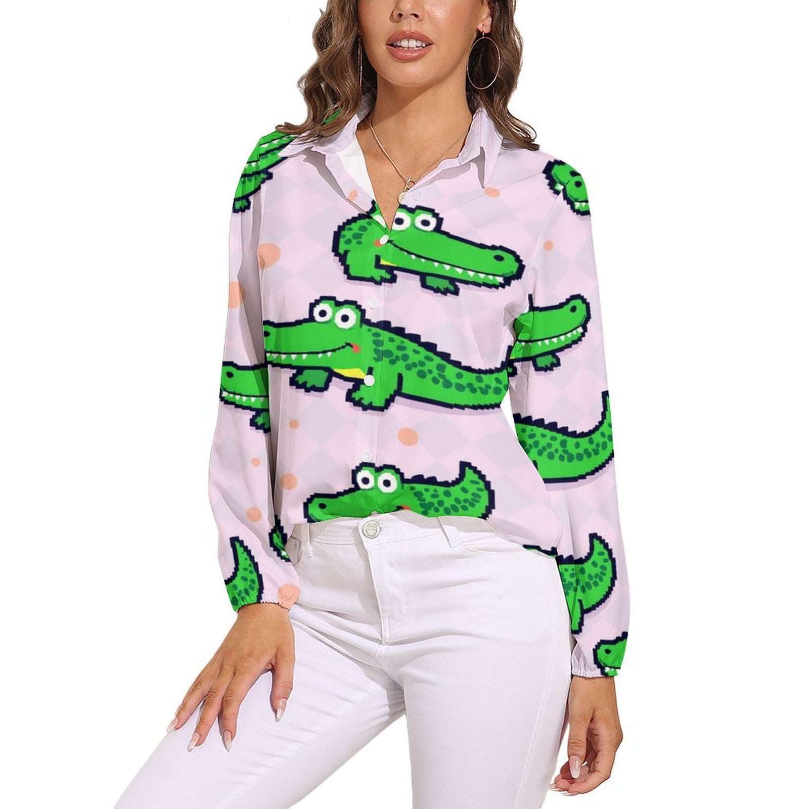 Autumn Women Shirt Tops Cute Crocodile Pattern Long Sleeve Women's Blouses - Walmart.com