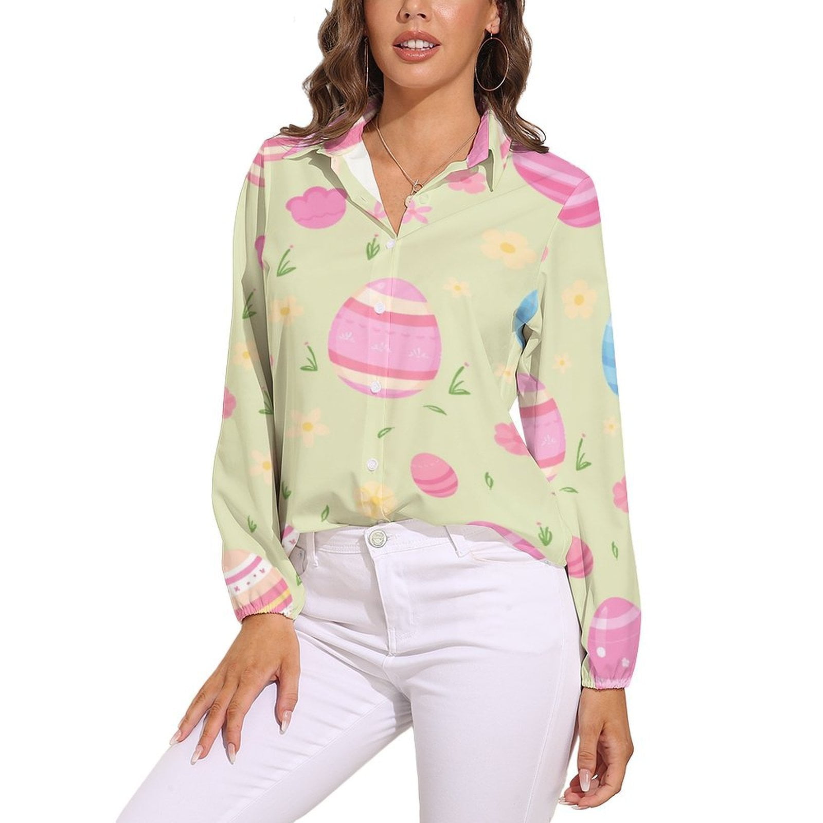Autumn Women Shirt Tops Easter Eggs Pattern Design Long Sleeve Women's ...