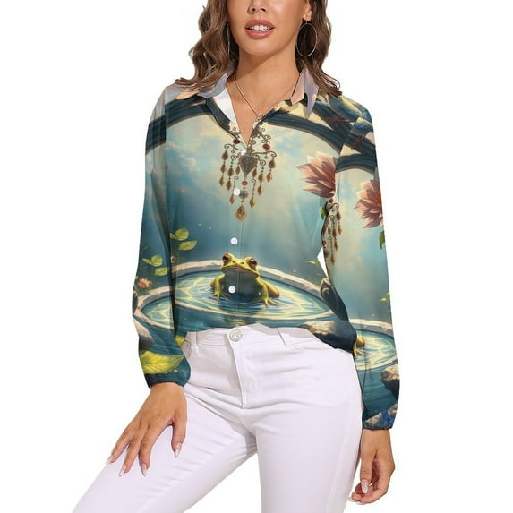 Autumn Women Shirt Tops Frog in The Pond Long Sleeve Women's Blouses ...