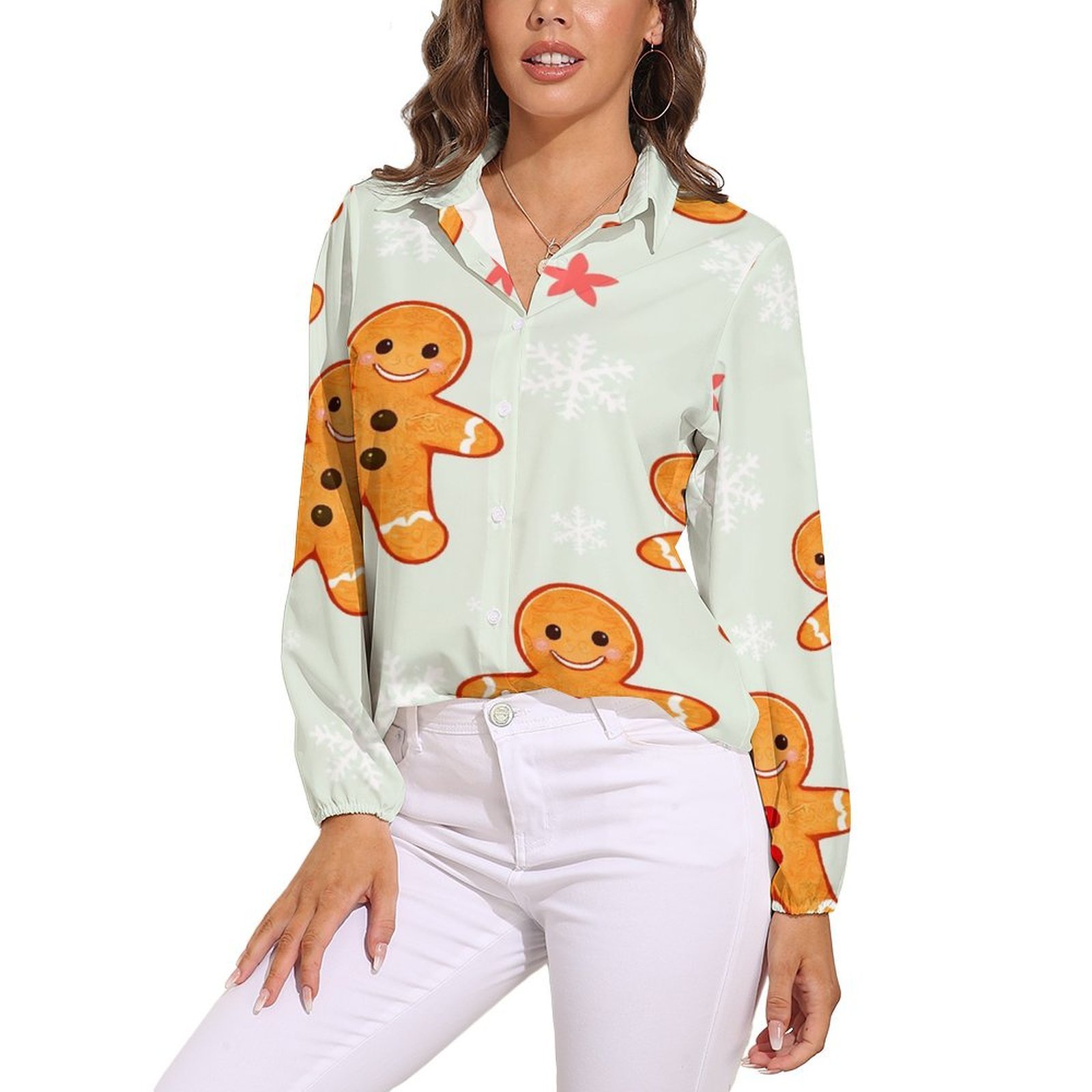 Autumn Women Shirt Tops Gingerbread Men Cookies Long Sleeve Women's ...