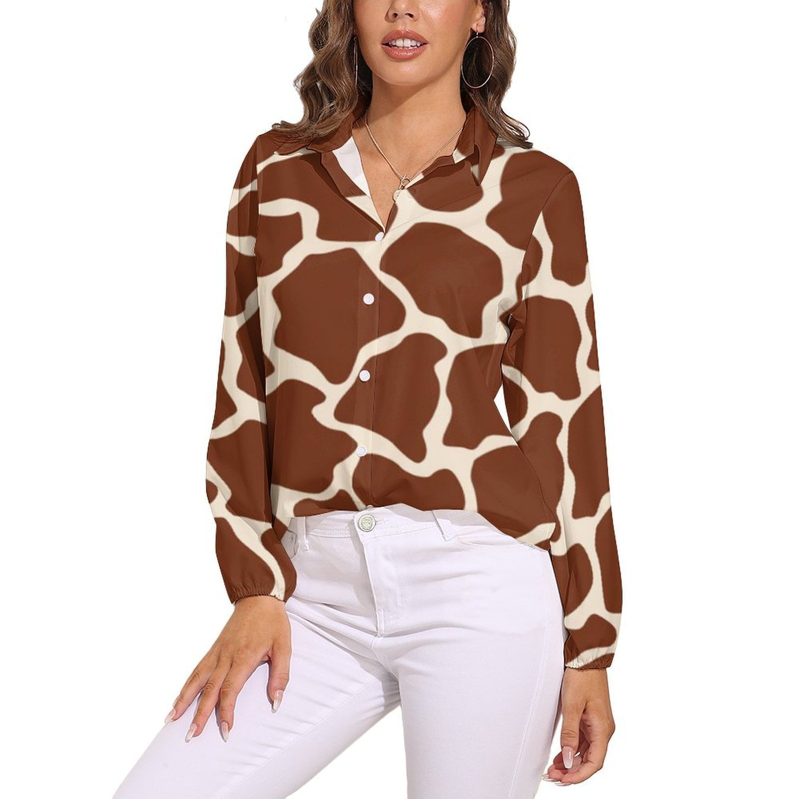 Autumn Women Shirt Tops Giraffe Skin Pattern Long Sleeve Women's ...