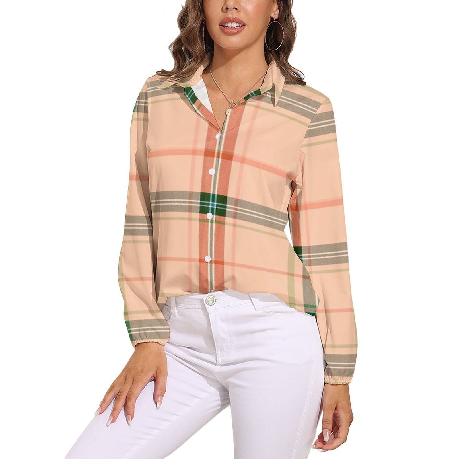 Autumn Women Shirt Tops Grid Stripe Pattern Long Sleeve Women's Blouses ...