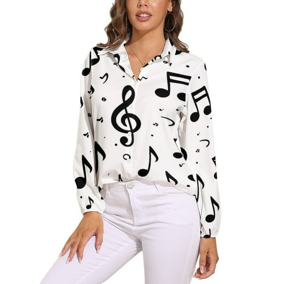 Autumn Women Shirt Tops Musical Notes Background Long Sleeve Women's ...