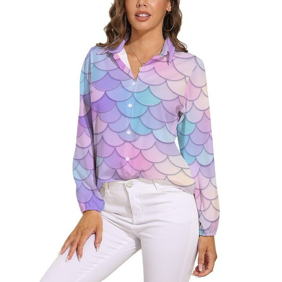 Autumn Women Shirt Tops Pastel Mermaid Scales Long Sleeve Women's ...