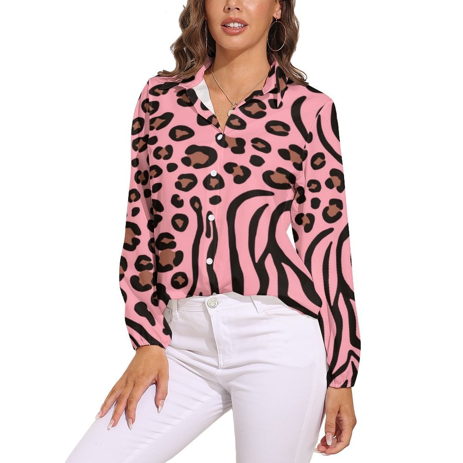 Autumn Women Shirt Tops Pink Leopard Zebra Print Long Sleeve Women's Blouses - Walmart.com