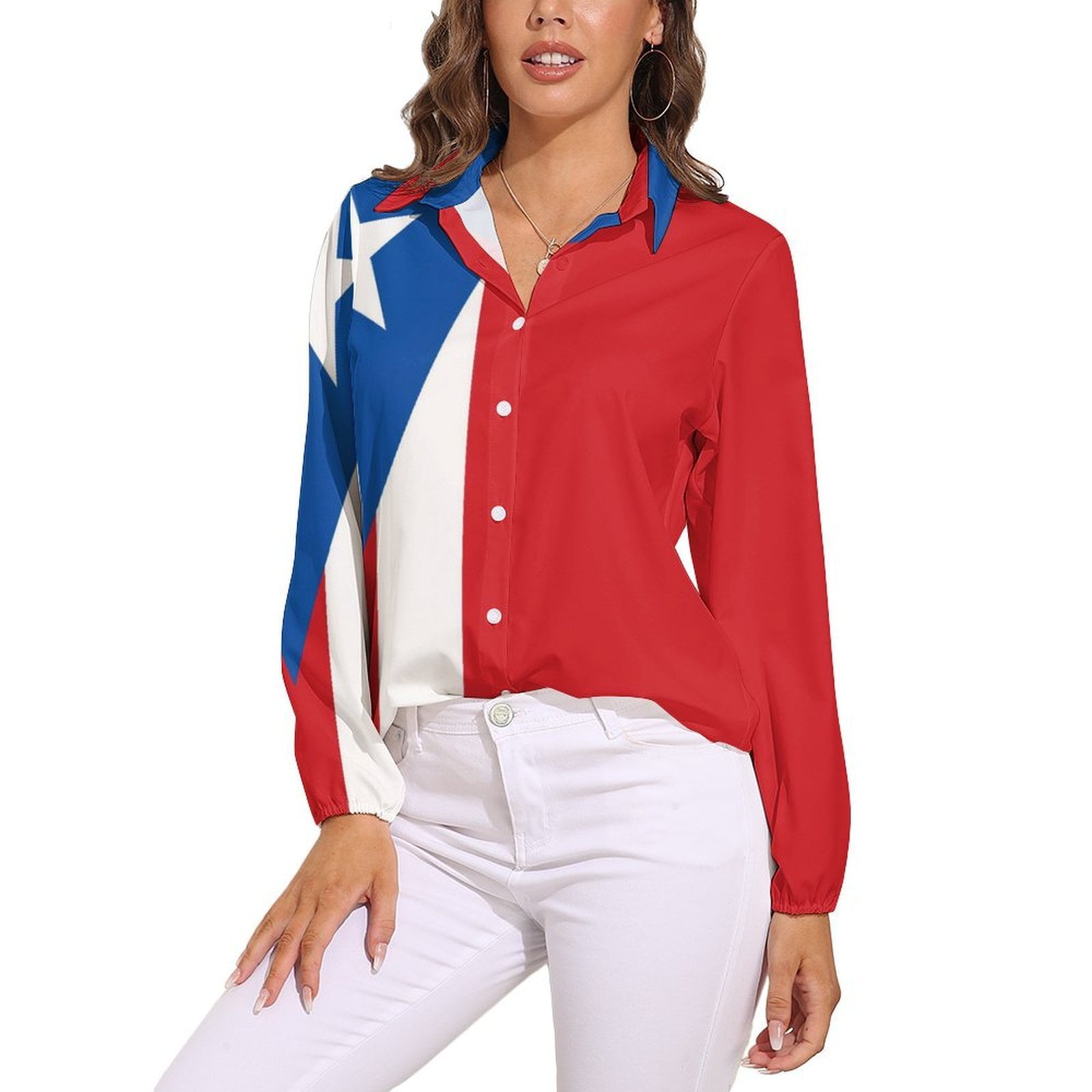 Autumn Women Shirt Tops Puerto Rico Flag Long Sleeve Women's Blouses ...