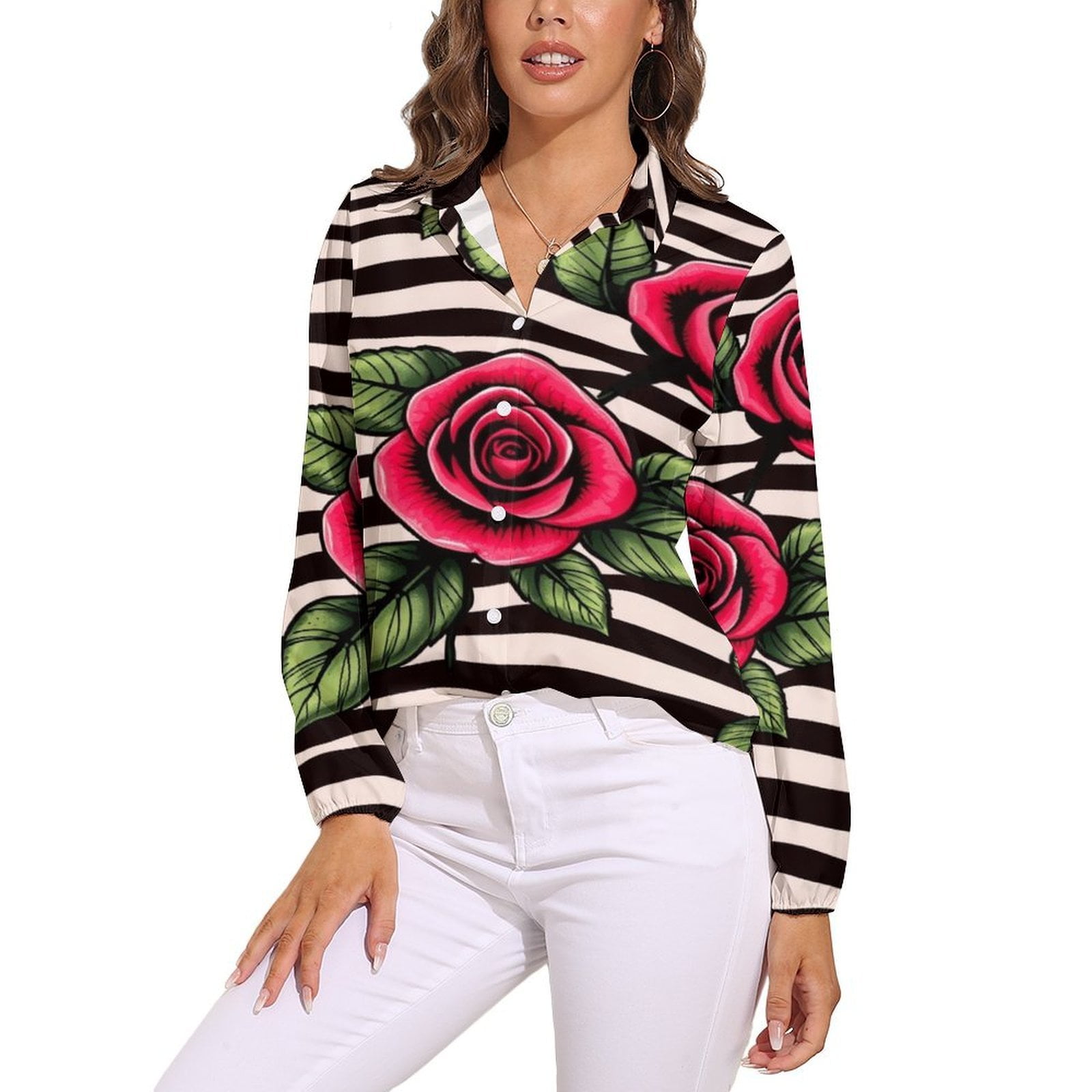 Autumn Women Shirt Tops Rose And Zebra Print Pattern Long Sleeve Women ...