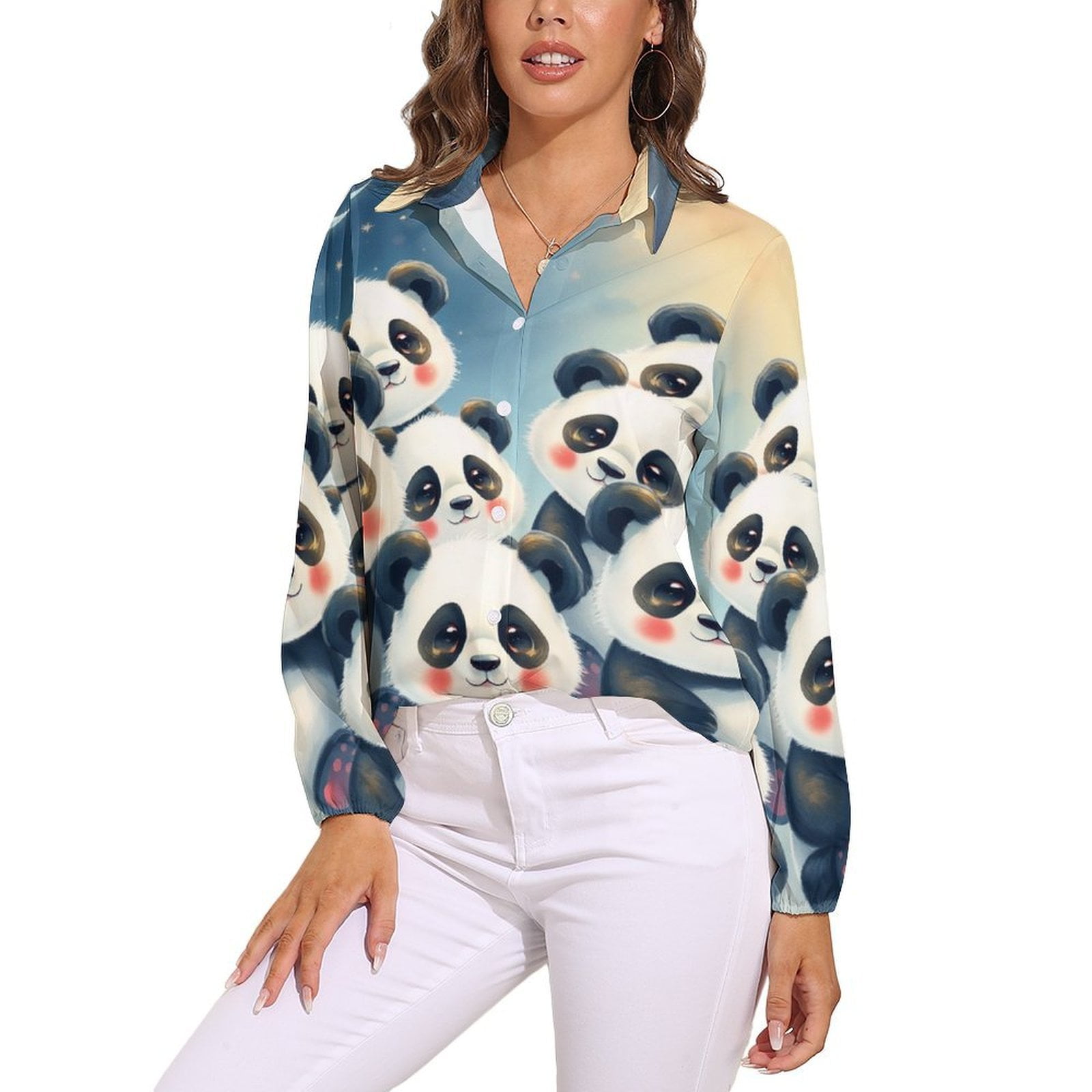 Autumn Women Shirt Tops Watercolor Panda Long Sleeve Women's Blouses ...