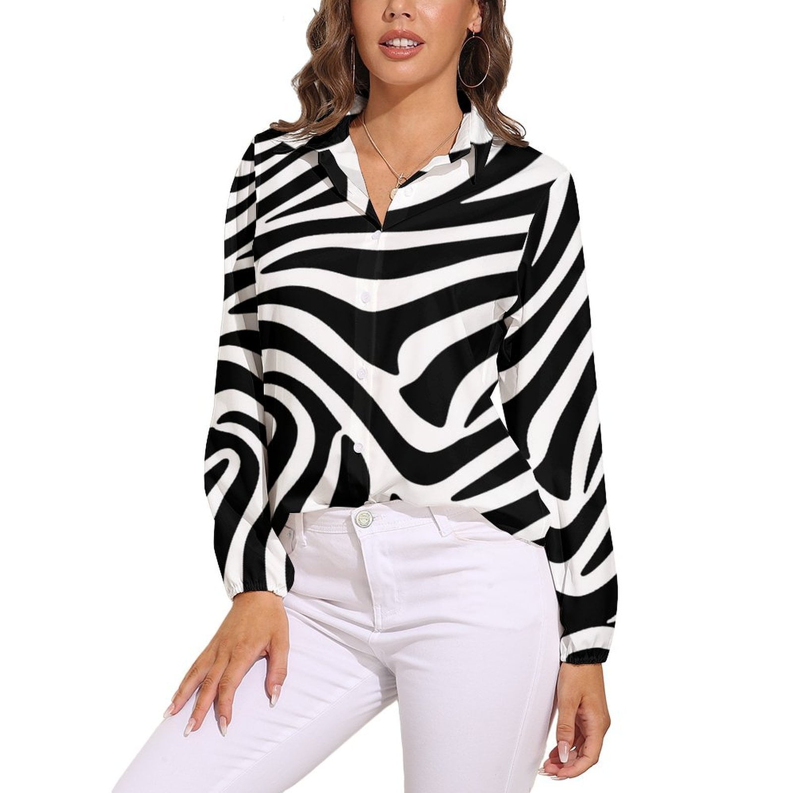 Autumn Women Shirt Tops Zebra Stripes Pattern Design Long Sleeve Women ...