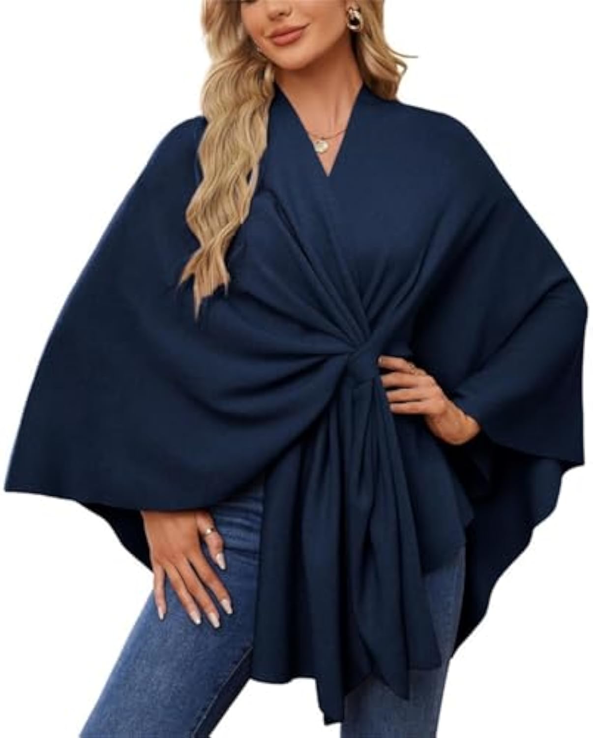 Autumn Women's Elegant Shawl Wraps Soft Open Front Poncho Sweater ...
