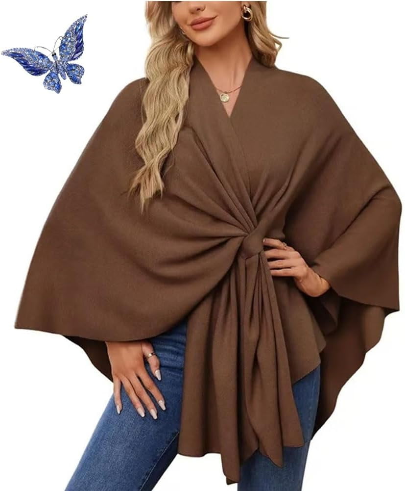 Autumn Women's Elegant Shawl Wraps Soft Open Front Poncho Sweater for ...