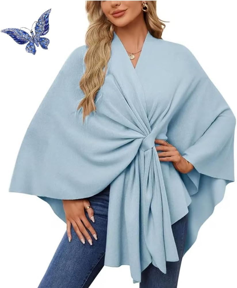 Autumn Women's Elegant Shawl Wraps Soft Open Front Poncho Sweater for ...