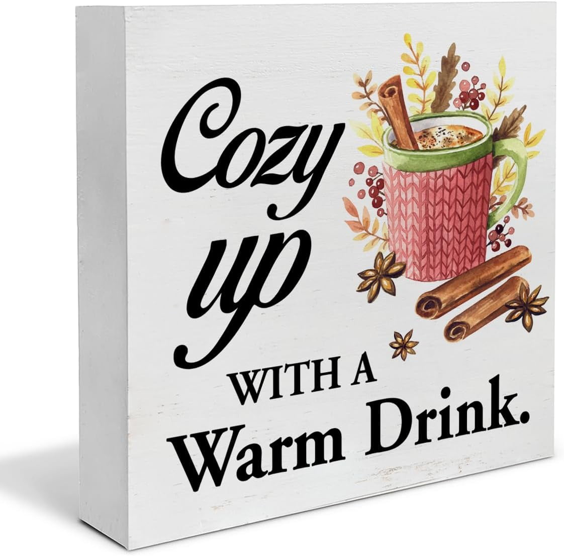 Autumn Wood Box Sign Desk Decor Fall Wood Block Sign Rustic Cozy up ...