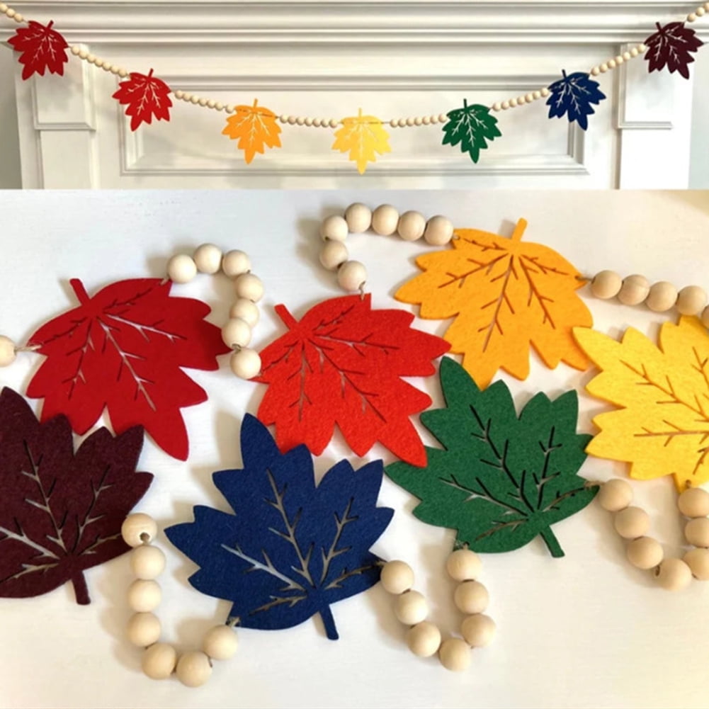 Autumn Wooden Beads Garland with Maple Leaf Charms, Fall Harvest Colors ...