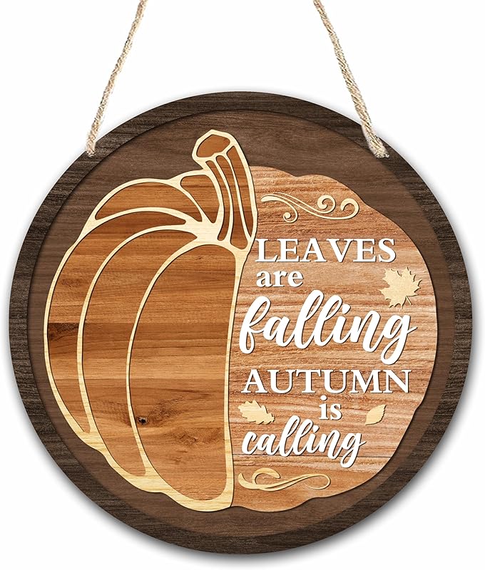Autumn Wooden Round Hanging Door Sign Front Door Plaque Decoration with ...