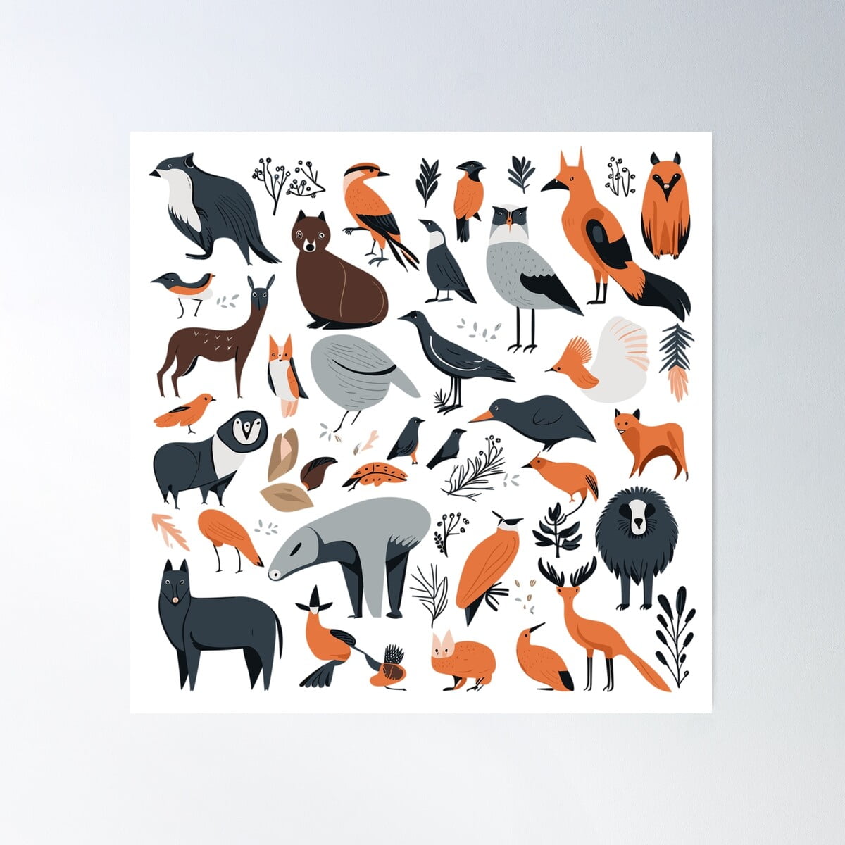 Autumn Woodland Creatures Vector Pattern Poster Wall Art, Modern Wall ...