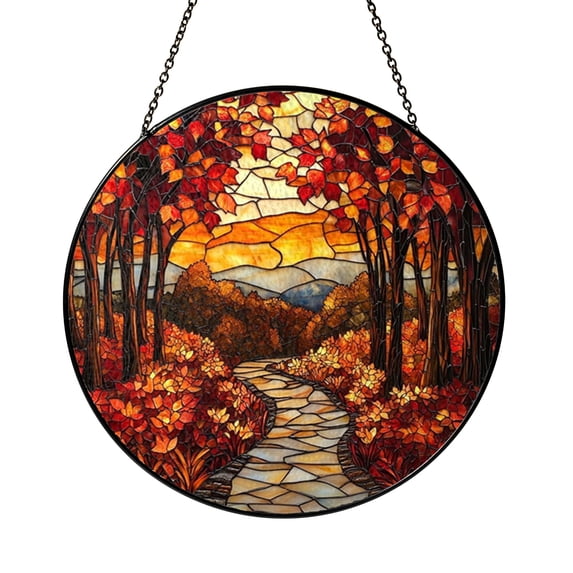 Autumn Woodland Forest Path Stained Glass Style Window Suncatcher ...