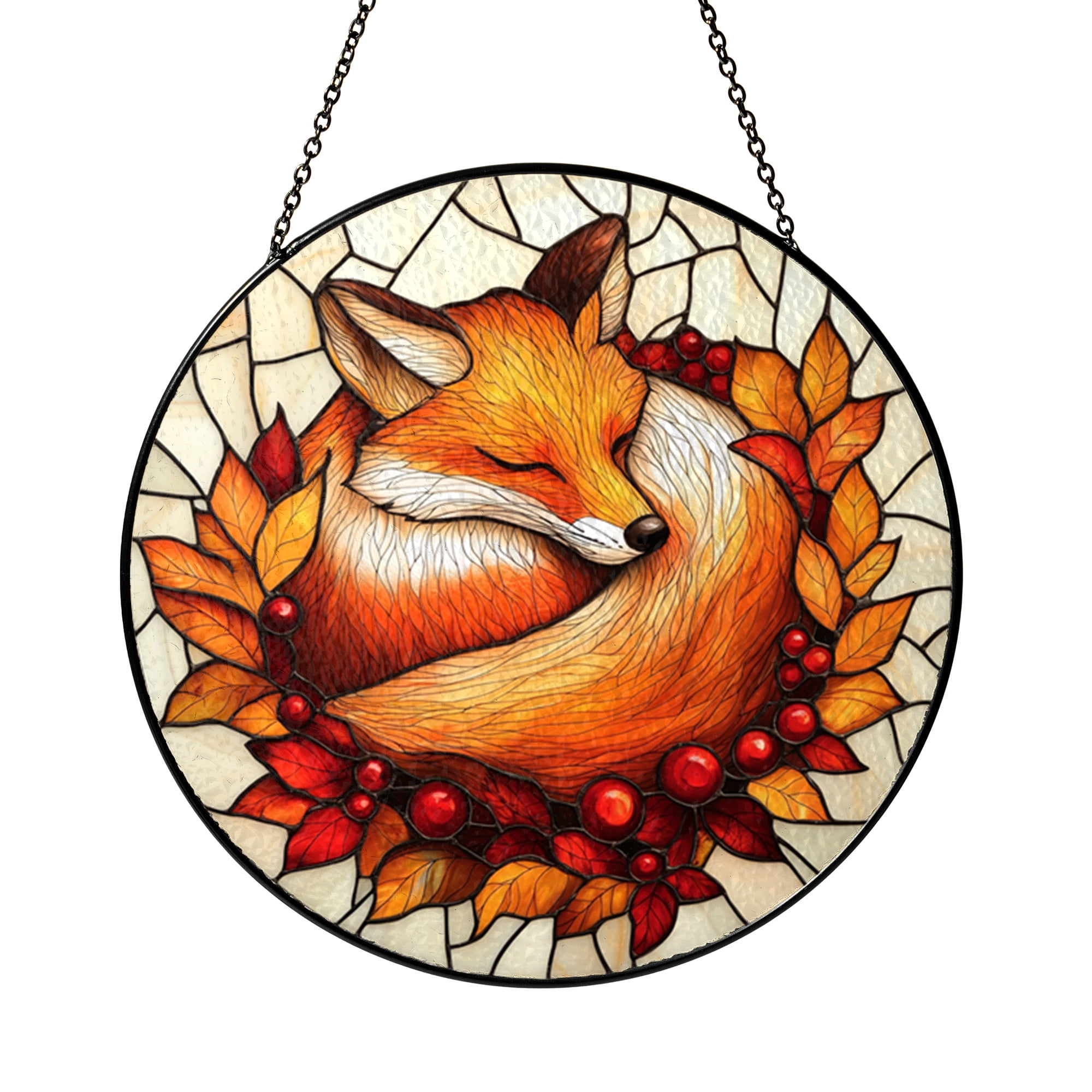 Autumn Woodland Fox Stained Glass Style Suncatcher, Decorative Window ...