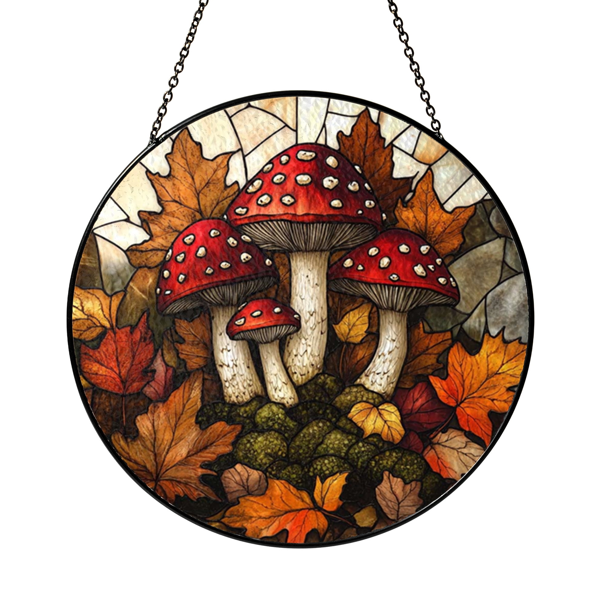 Autumn Woodland Mushroom Stained Glass Style Window Hanging Suncatcher ...