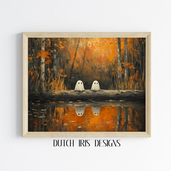 Autumn Woodland Pond With Ghosts, Chibi Art, Fall Landscape, Rustic ...