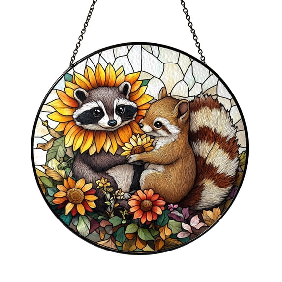 Autumn Woodland Raccoon Squirrel Faux Stained Glass Acrylic Window ...
