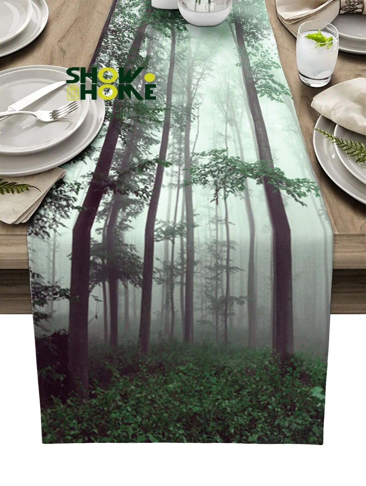 Autumn Woods Mysterious Fog Table Runner Home Dining Table r Placemat ...