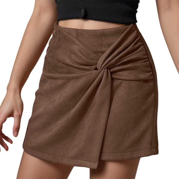 Autumn Wrap Skirt, High Waist Mini Pencil Style, Elegant Suede Bodycon ...