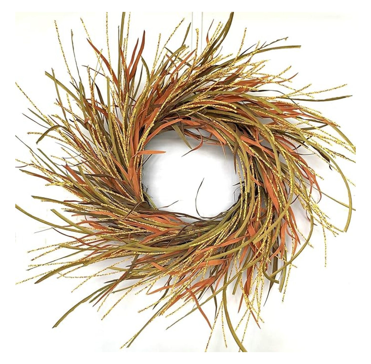 Autumn Wreath 24 Inch - Golden Yellow Wheat Leaves Tail Wreath ...